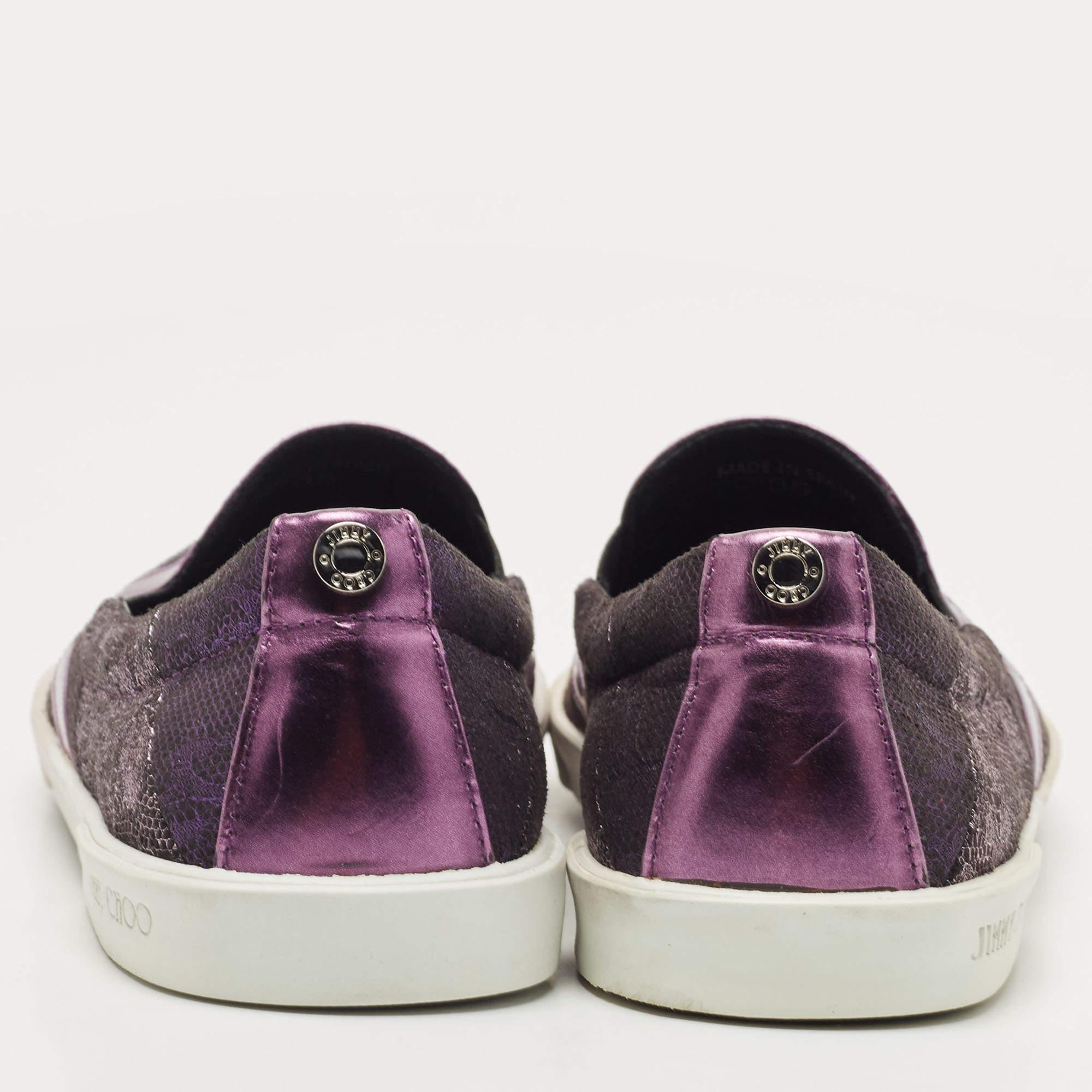 Jimmy Choo Purple/Black Lace and Leather Demi Slip On Sneakers Size 35 ...