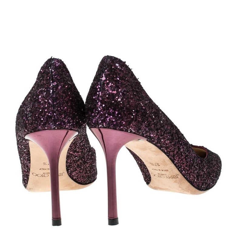 Jimmy Choo Purple Glitter Romy Pointed Toe Pumps Size 37.5 For Sale at ...