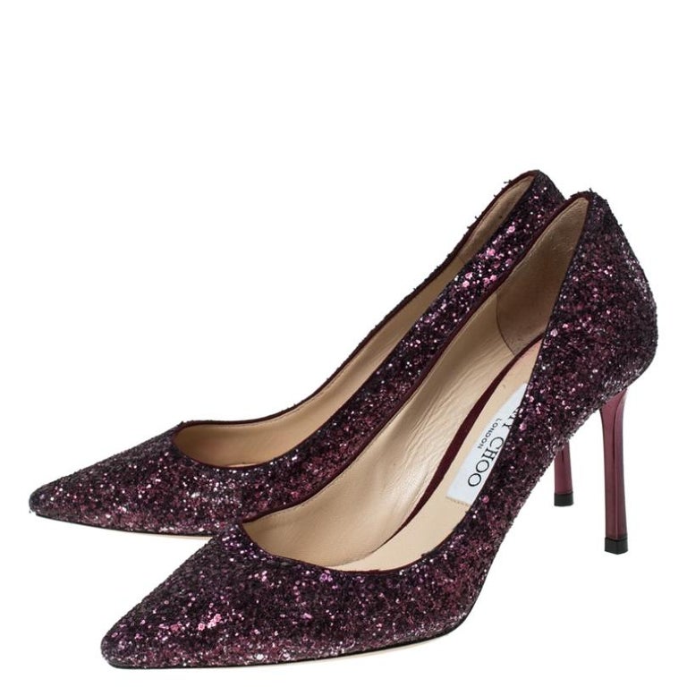 Jimmy Choo Purple Glitter Romy Pointed Toe Pumps Size 37.5 at 1stDibs