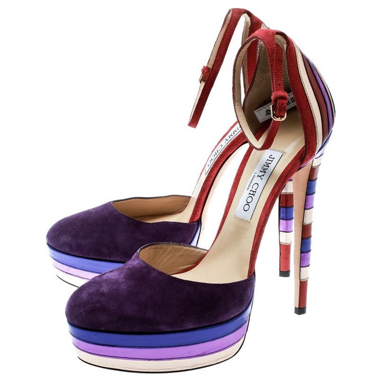 Jimmy Choo Purple Suede and Metallic Macy Ankle Strap Platform Sandals ...