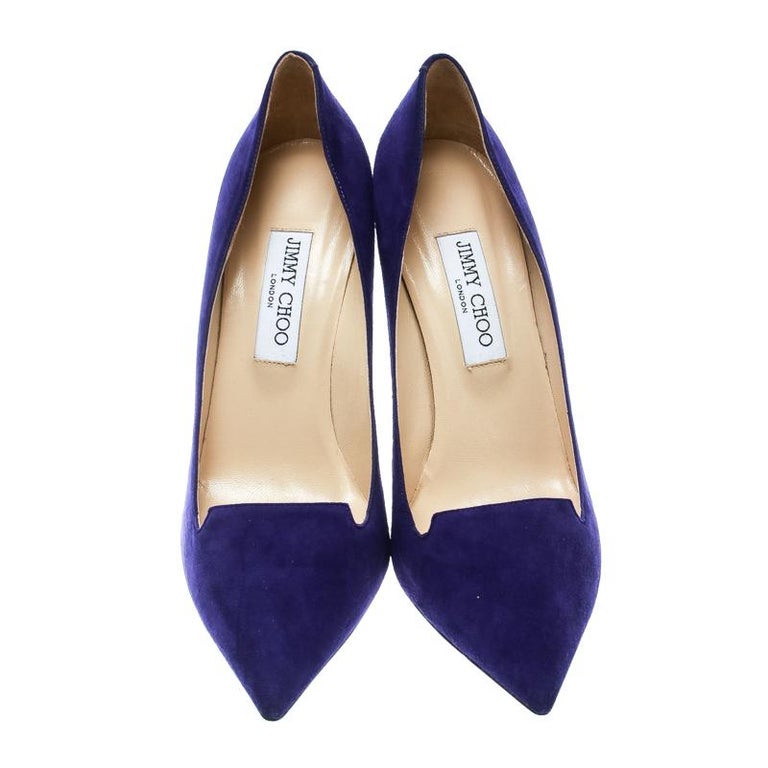 Jimmy Choo Purple Suede Avril Pointed Toe Pumps Size 40.5 For Sale at ...