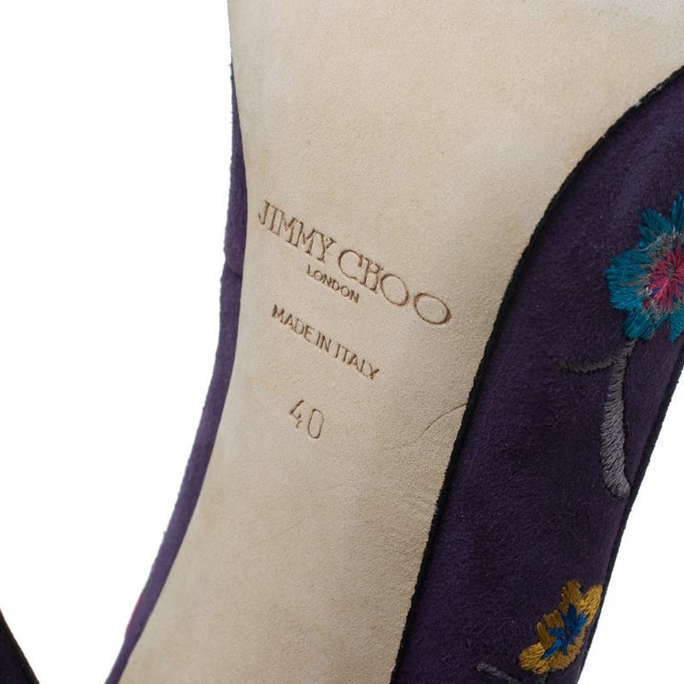 Jimmy Choo Purple Suede Embroidered Chelan Tie Up Pumps Size 40 at 1stDibs