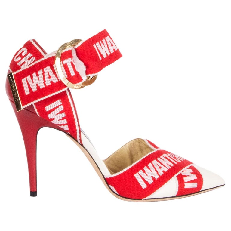 JIMMY CHOO red canvas BEA 100 POINTED-TOE Pumps Shoes 39 at 1stDibs