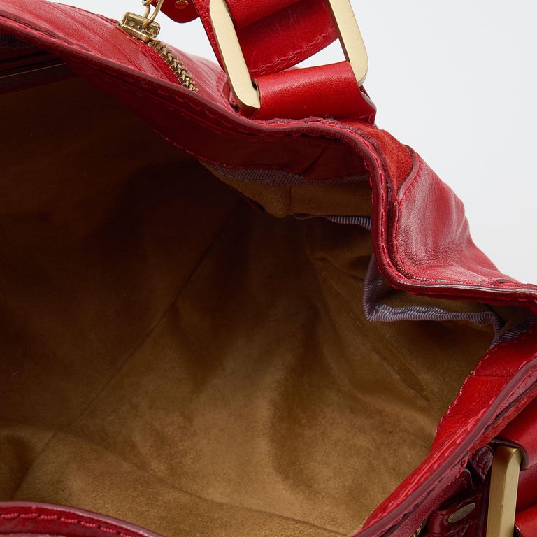 Jimmy Choo Red Leather and Suede Mahala Tote For Sale at 1stDibs