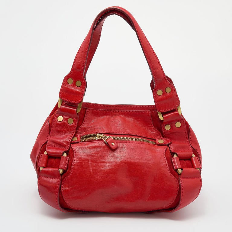 Jimmy Choo Red Leather and Suede Mahala Tote For Sale at 1stDibs