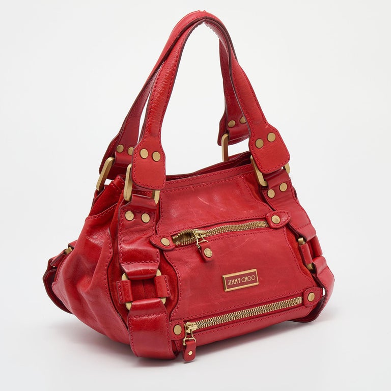 Jimmy Choo Red Leather and Suede Mahala Tote For Sale at 1stDibs