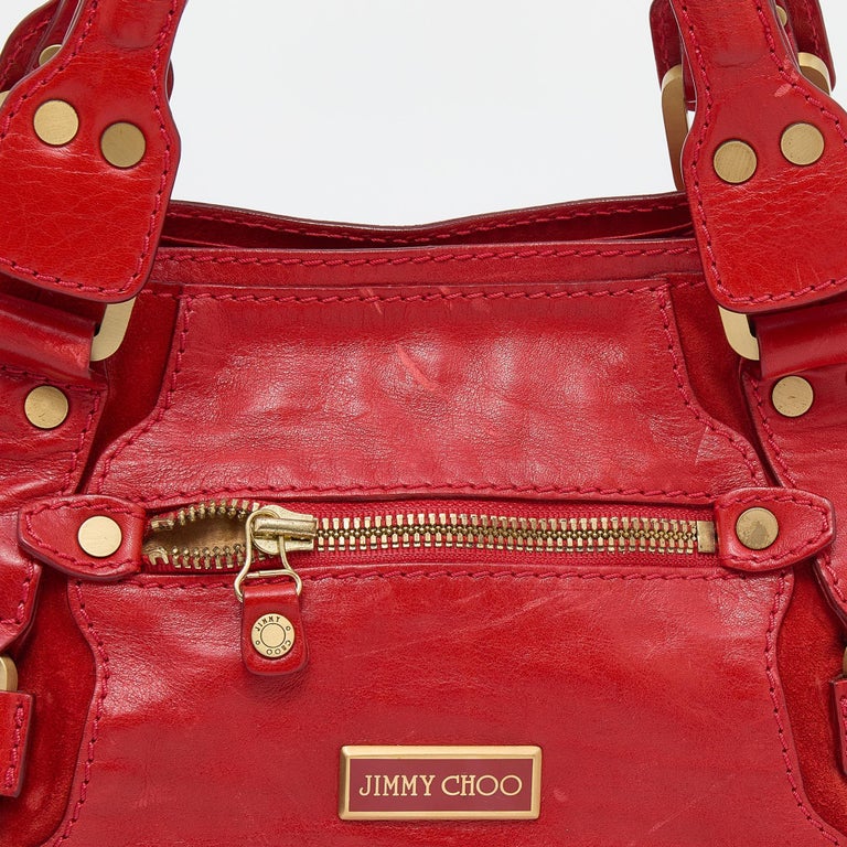 Jimmy Choo Red Leather and Suede Mahala Tote For Sale at 1stDibs
