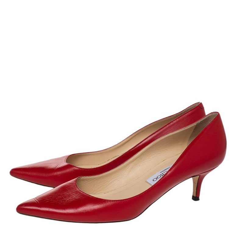 Jimmy Choo Red Leather Romy Pumps Size 38.5 at 1stDibs | red jimmy choo ...
