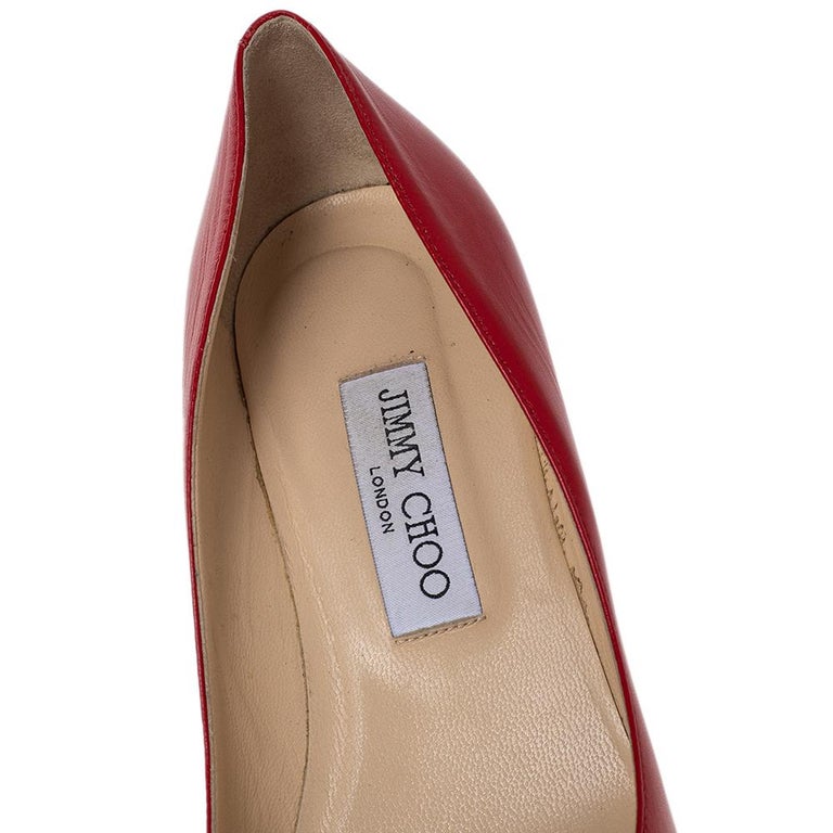 Jimmy Choo Red Leather Romy Pumps Size 38.5 at 1stDibs | red jimmy choo ...