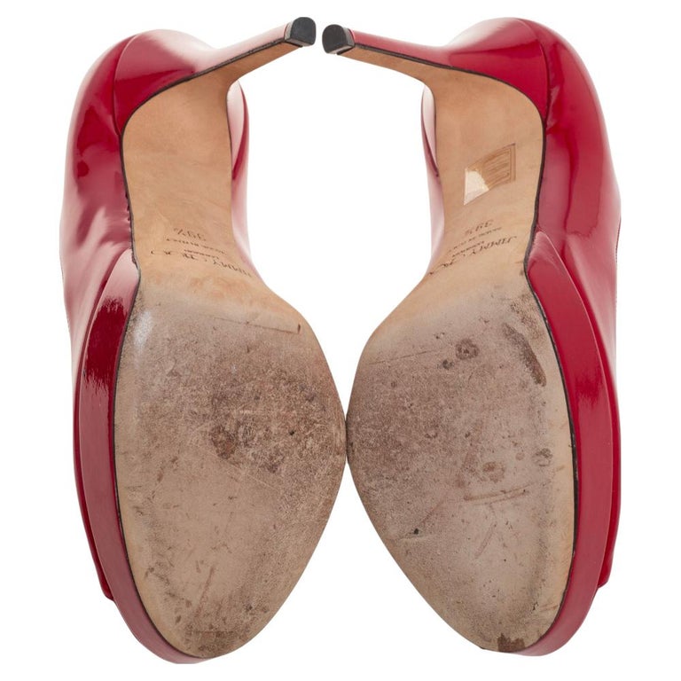 Jimmy Choo Red Patent Leather Peep Toe Platform Pumps Size 39.5 at ...