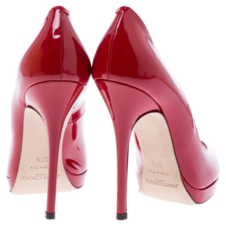 Jimmy Choo Red Patent Leather Quiet Peep Toe Pumps Size 37.5 For Sale ...
