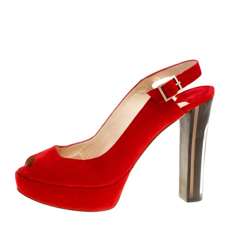 Jimmy Choo Red Suede Lexy Platform Slingback Sandals Size 39.5 For Sale ...
