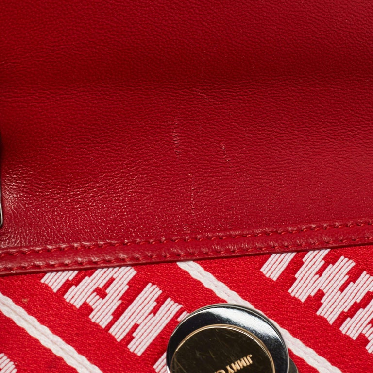 Jimmy Choo Red/White Canvas and Leather Logo Tape Bow Finley Shoulder ...