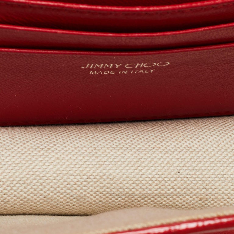 Jimmy Choo Red/White Canvas and Leather Logo Tape Bow Finley Shoulder ...