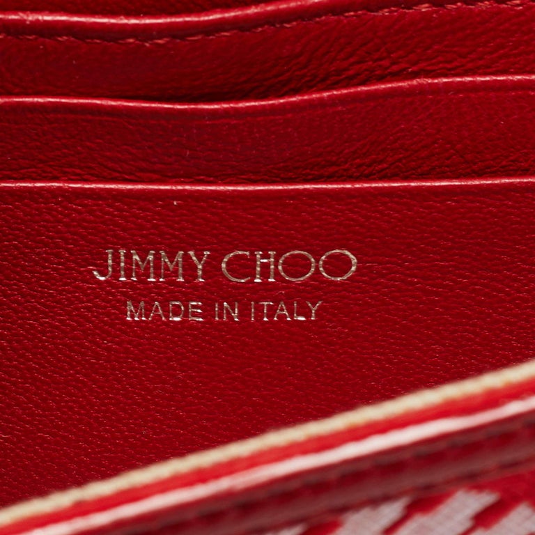 Jimmy Choo Red/White Canvas and Leather Logo Tape Bow Finley Shoulder ...