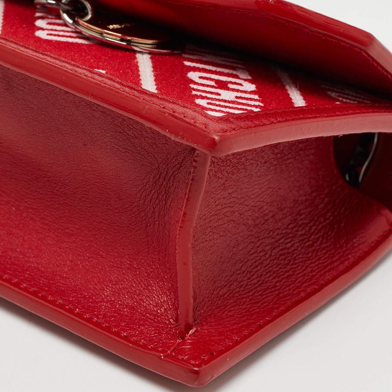 Jimmy Choo Red/White Canvas and Leather Logo Tape Bow Finley Shoulder ...