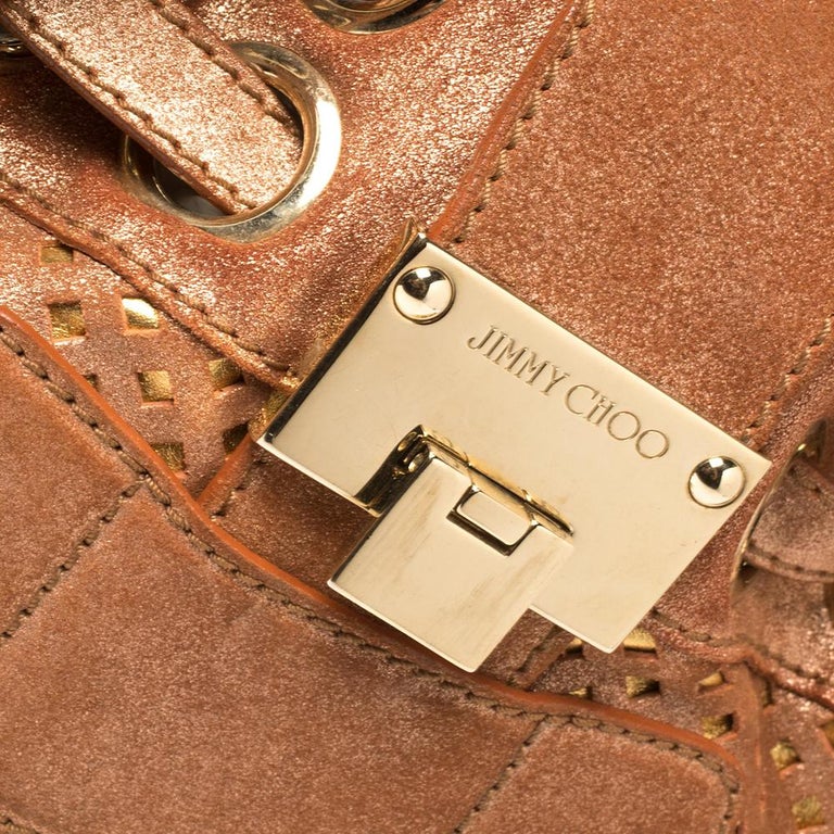 Jimmy Choo Rusty Orange/Gold Shimmer Suede Riki Perforated Tote at 1stDibs