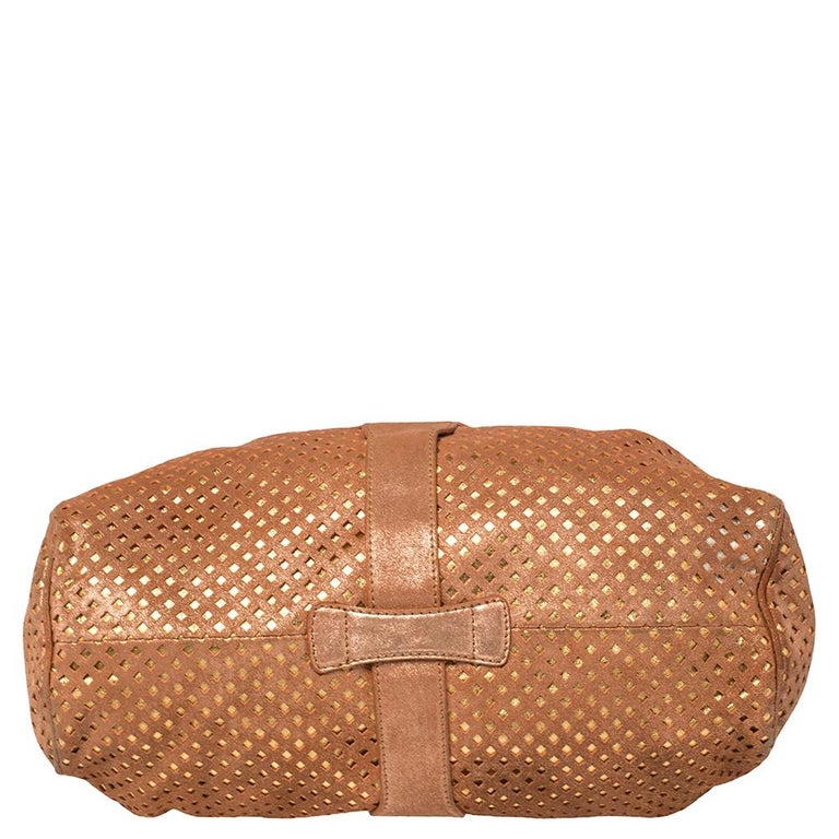 Jimmy Choo Rusty Orange/Gold Shimmer Suede Riki Perforated Tote at 1stDibs