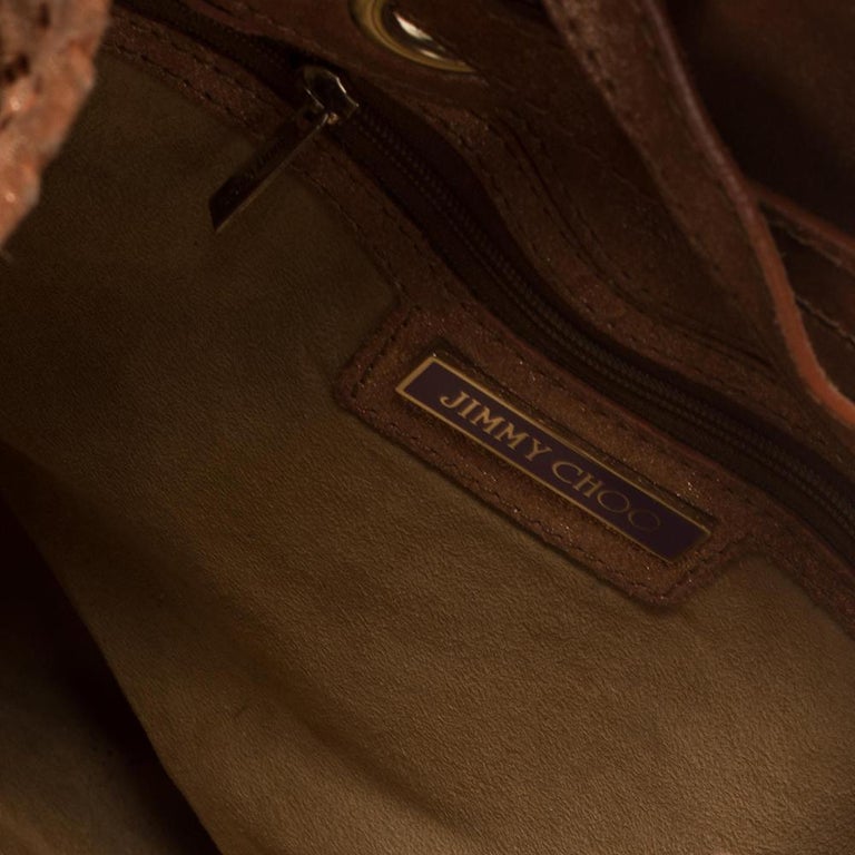 Jimmy Choo Rusty Orange/Gold Shimmer Suede Riki Perforated Tote at 1stDibs