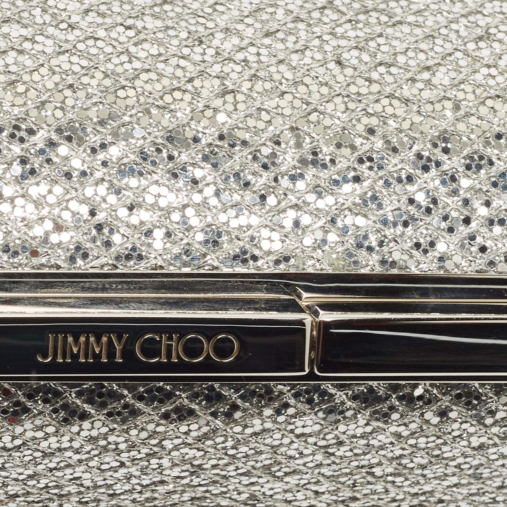 Jimmy Choo Silver Glitter Fabric Twill Tube Clutch For Sale at 1stDibs