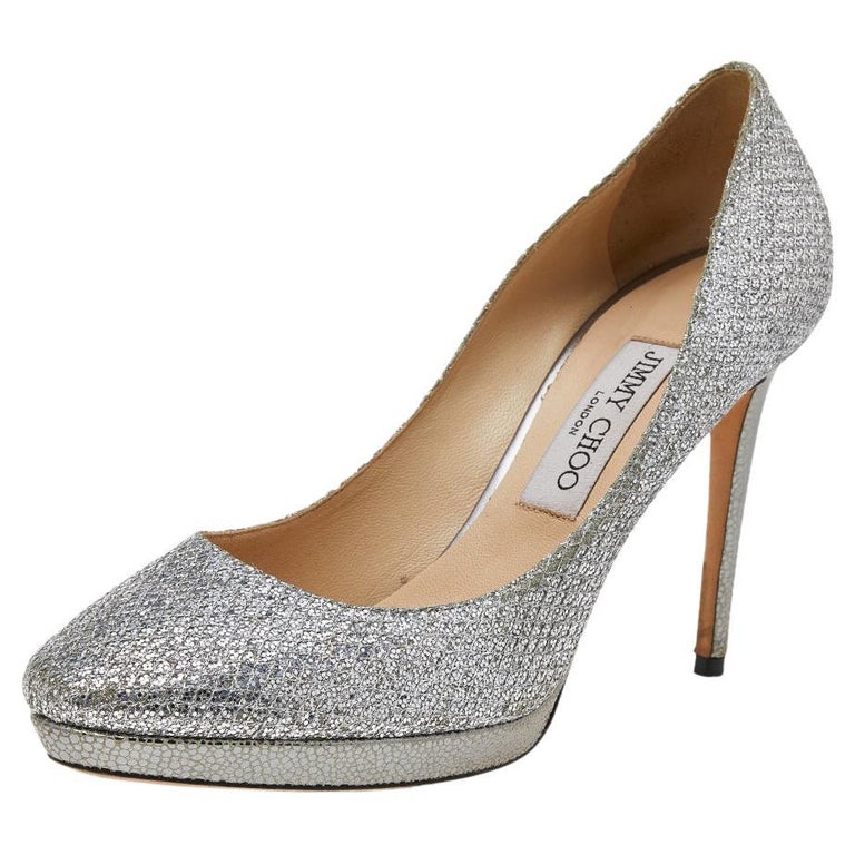 Jimmy Choo Silver Glitter Hope Pumps Size 39.5 For Sale at 1stDibs