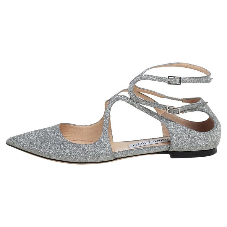 Jimmy Choo Silver Glitter Lancer Flats Size 38.5 at 1stDibs