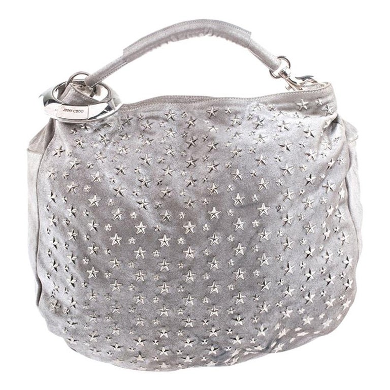 Jimmy Choo Silver Leather Star Studded Sky Bangle Hobo at 1stDibs
