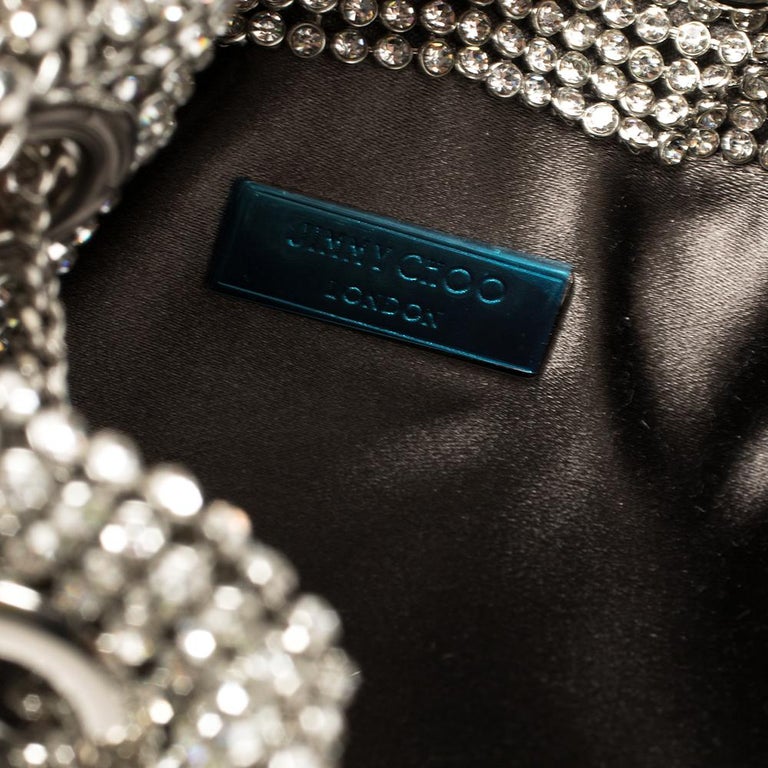 Jimmy Choo Silver Satin Crystal Mesh Bon Bon Bucket Bag at 1stDibs