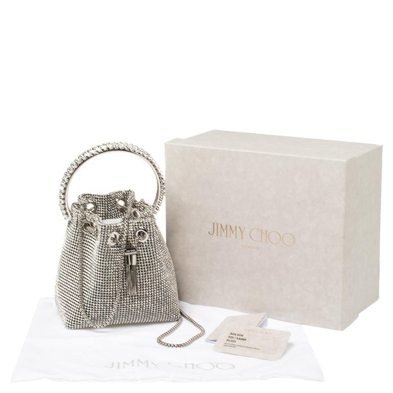 Jimmy Choo Silver Satin Crystal Mesh Bon Bon Bucket Bag at 1stDibs