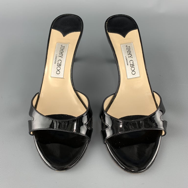 JIMMY CHOO Size 7.5 Black Patent Leather Cutout Mule Sandals For Sale ...