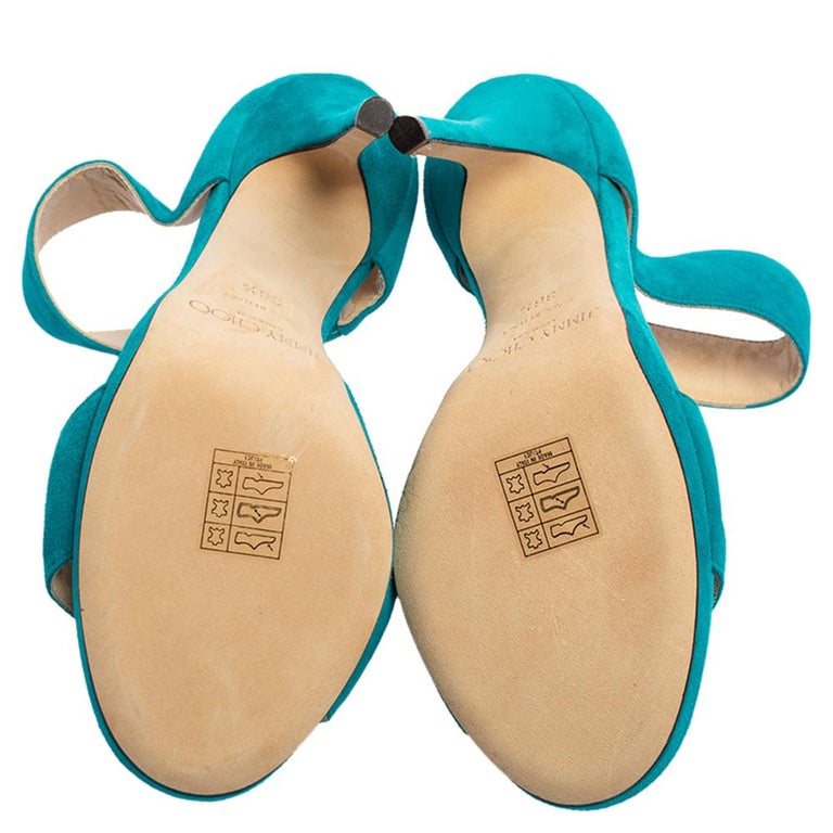 Jimmy Choo Turquoise Suede Open Toe Ankle Strap Sandals Size 36.5 For ...