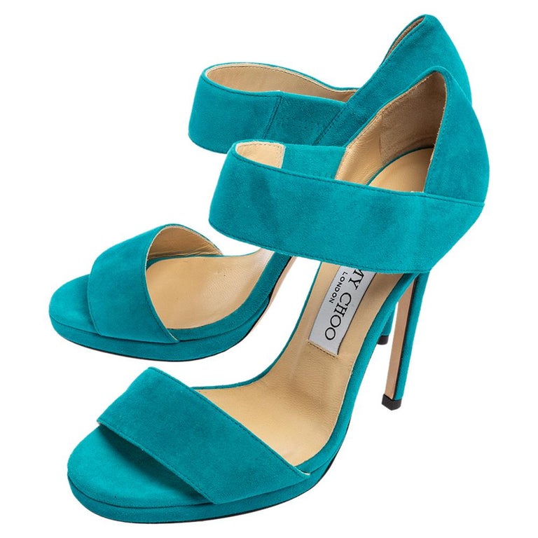 Jimmy Choo Turquoise Suede Open Toe Ankle Strap Sandals Size 36.5 For ...