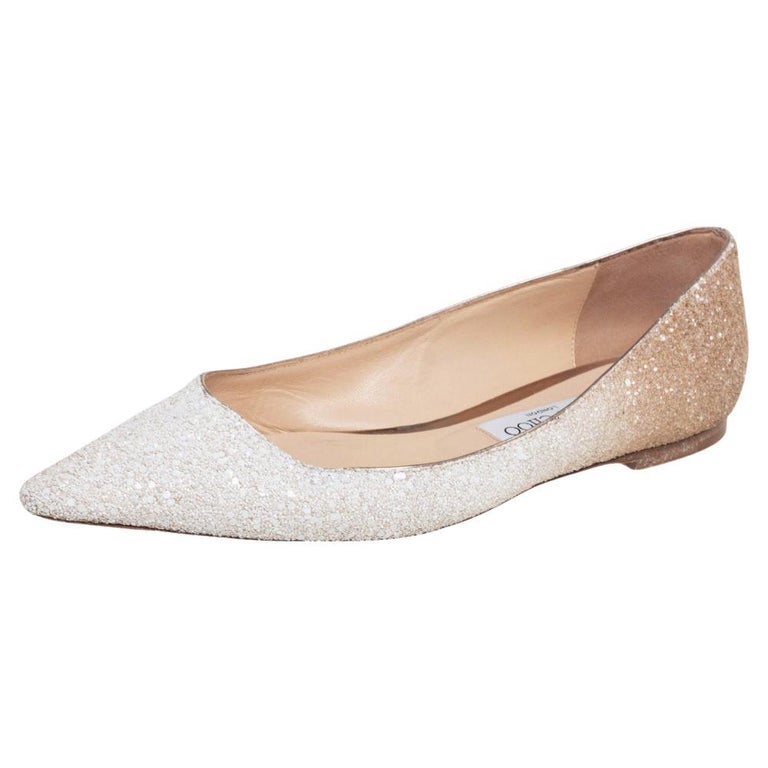 Jimmy Choo White/Brown Ombre Glitter Romy Pointed Toe Ballet Flats Size ...