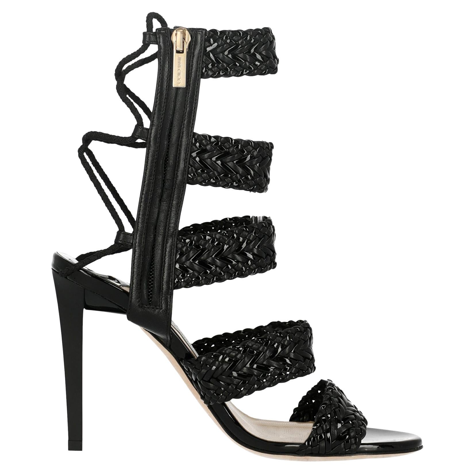 Jimmy Choo Leather Grace Crystal Embellished Ankle Wrap Ballet Flats ...