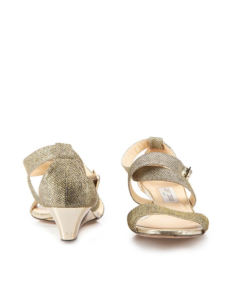 Jimmy Choo Women's Gold Glitter Cross Strap Low Wedge Sandals For Sale ...