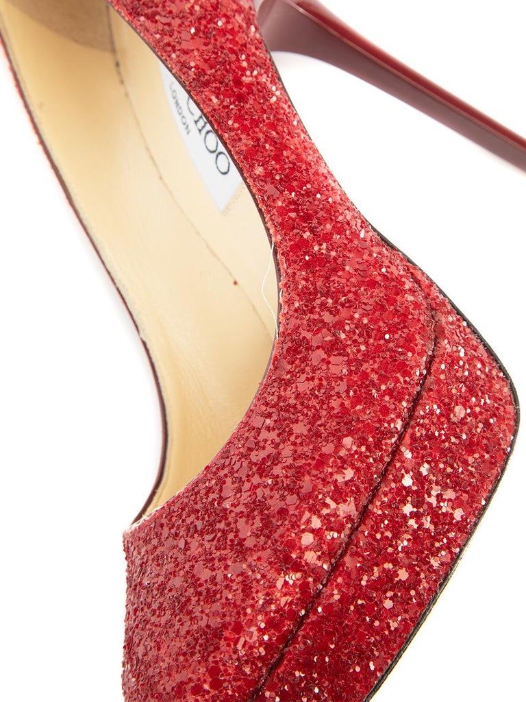 Jimmy Choo Women's Red Glitter Almond Toe Platform Pumps For Sale at ...