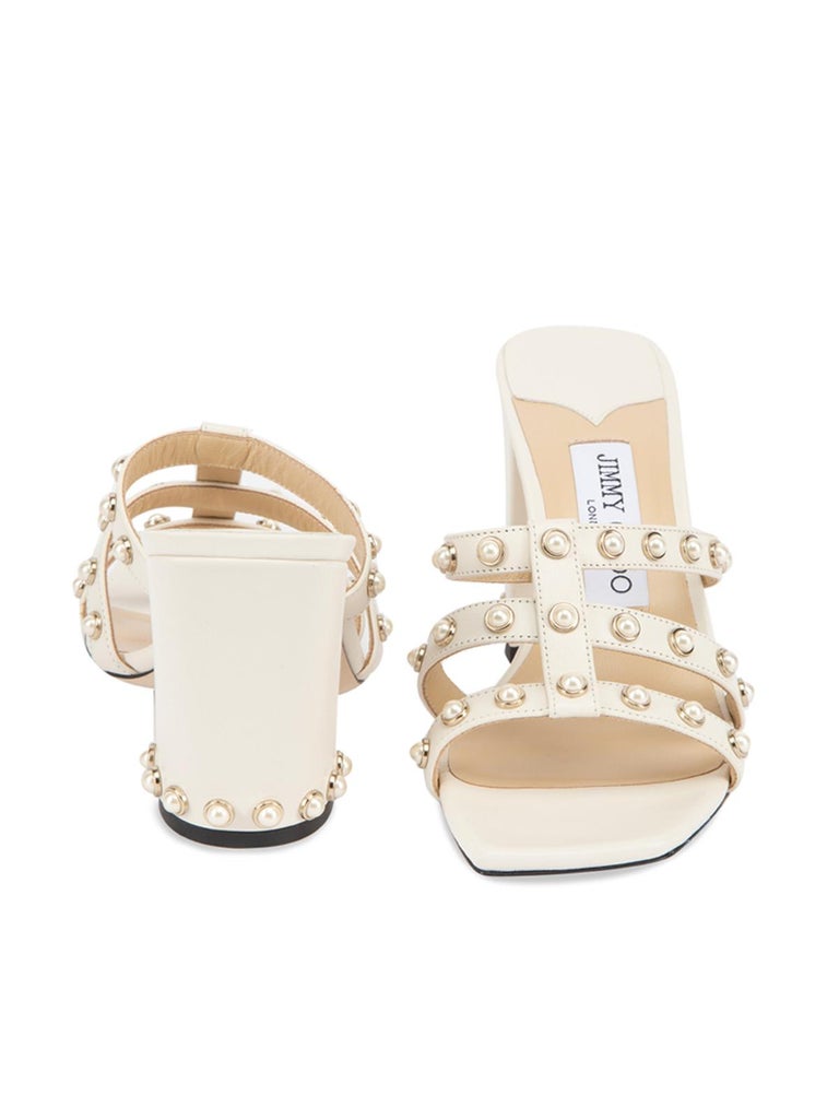 Jimmy Choo Women's White 2021 Hazal 85 Pearl Studded Mule For Sale at ...