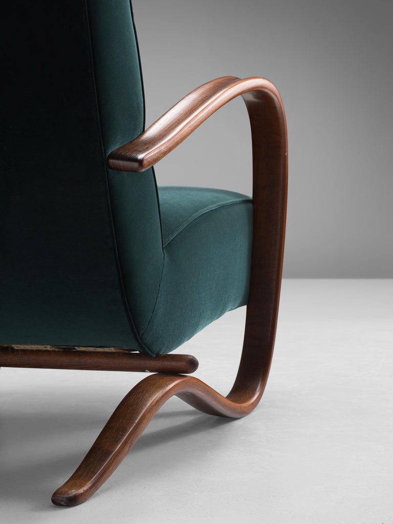 Jindřich Halabala Customizable Lounge Chair in Green Velvet Upholstery ...