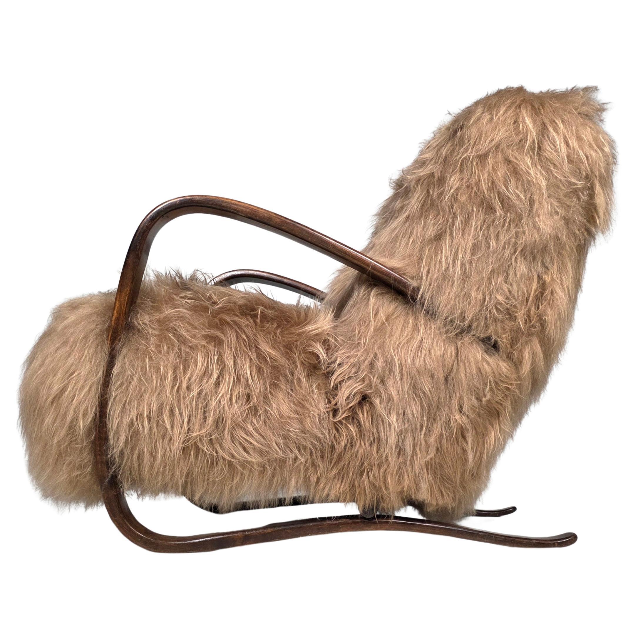 Jindrich Halabala "H269" Lounge Chair in Beige Mongolian Sheepskin ...