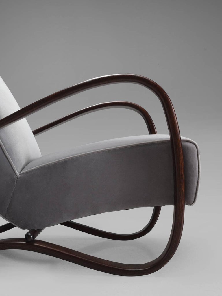 Jindrich Halabala Lounge Chairs in Reupholstered with Grey Velvet at ...