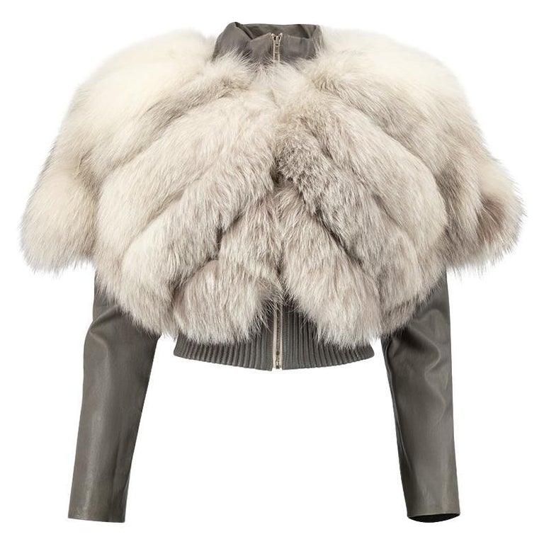 Jitrois Women's Grey Fur Panel Leather Cropped Jacket For Sale at 1stDibs