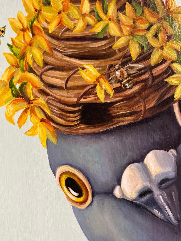 JJ Galloway - Bee Skep Bonnet Pigeon - original artwork figurative ...