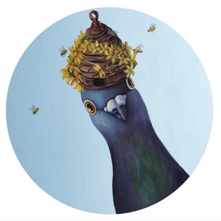 JJ Galloway - Bee Skep Bonnet Pigeon - original artwork figurative ...