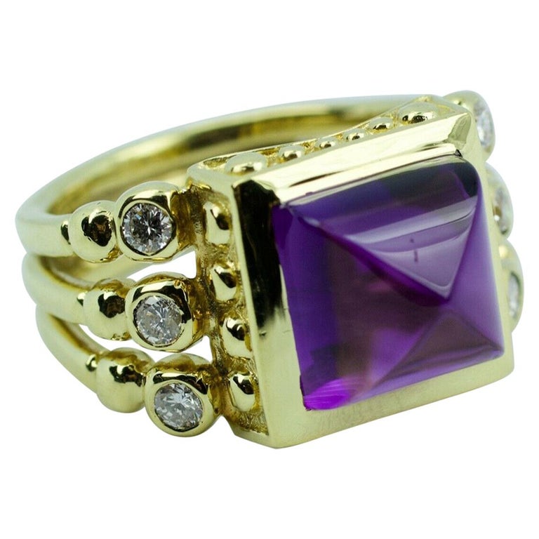 J.J. Marco 18 Karat Yellow Gold Special Cut Amethyst and Round Diamond ...