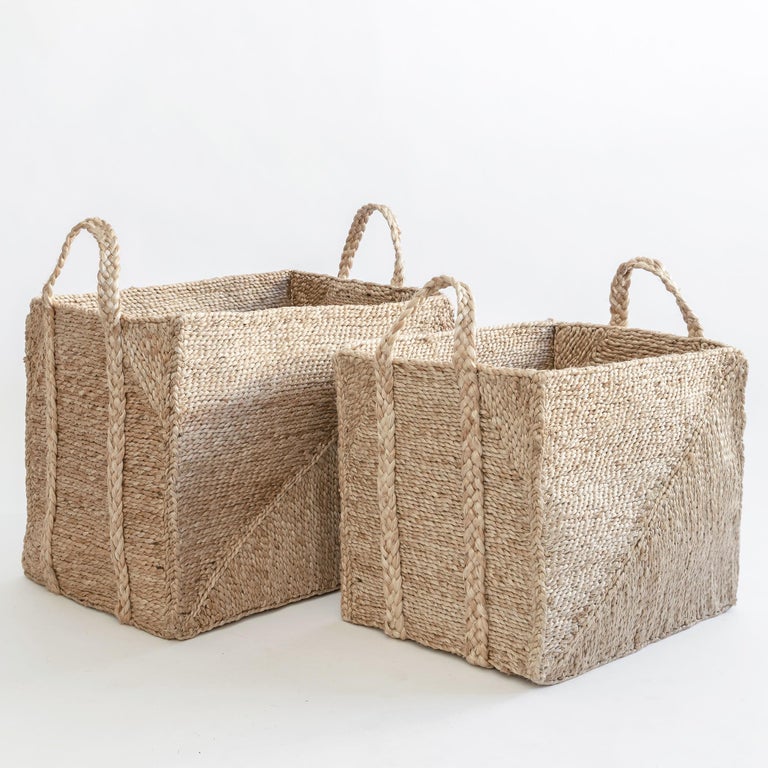 J'Jute Handmade Jute Basket Large, Natural For Sale at 1stDibs