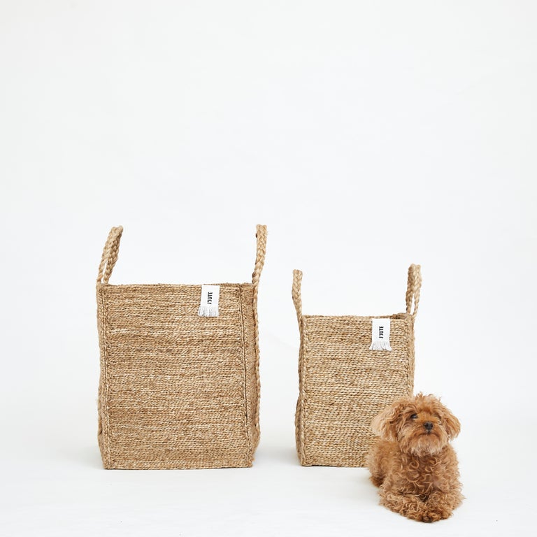 J'Jute Handmade Jute Rectangular Basket Medium, Natural For Sale at 1stDibs