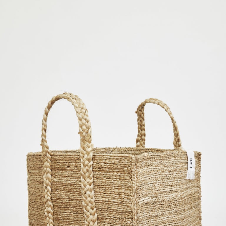 J'Jute Handmade Jute Rectangular Basket Medium, Natural For Sale at 1stDibs