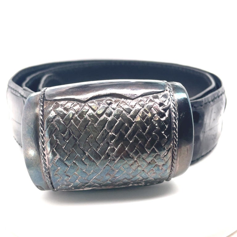 J&M Davidson Black Shiny Mens Leather Buckle Belt Silver Tone For Sale ...