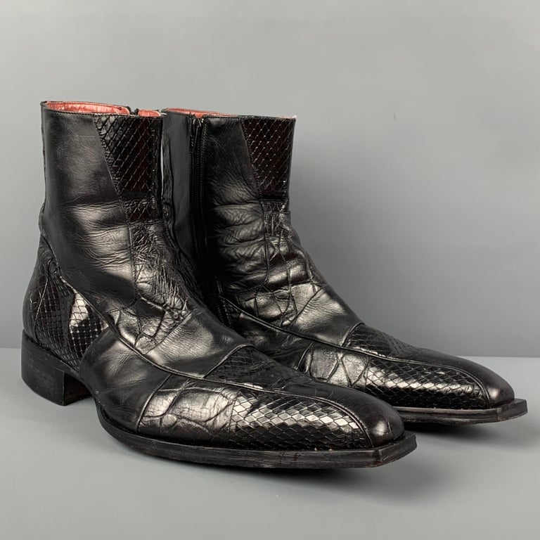 Jo GHOST Size 12 Black Textured Leather Side Zipper Boots For Sale at ...