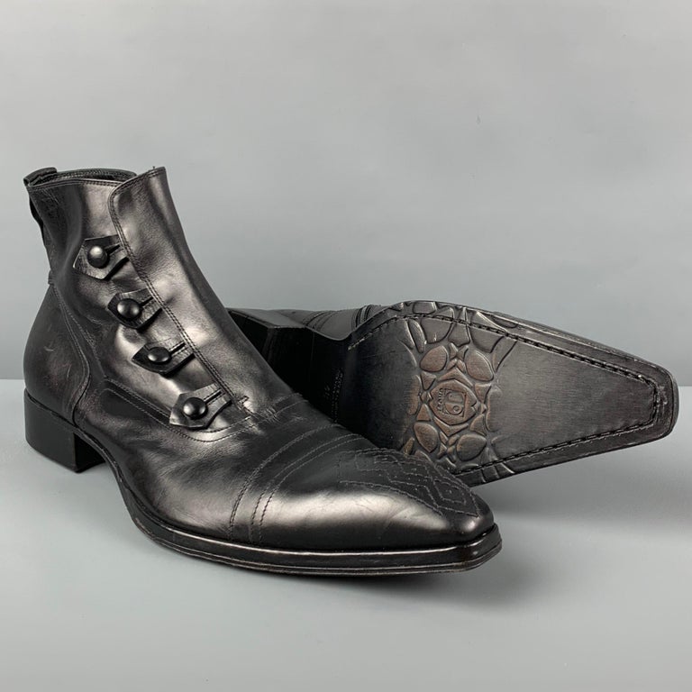 Jo GHOST Size 13 Black Leather Side Button Boots For Sale at 1stDibs